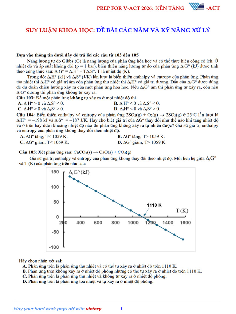 V ACT - SUY LUẬN KHOA HỌC ĐỀ CÁC NĂM | PDF
