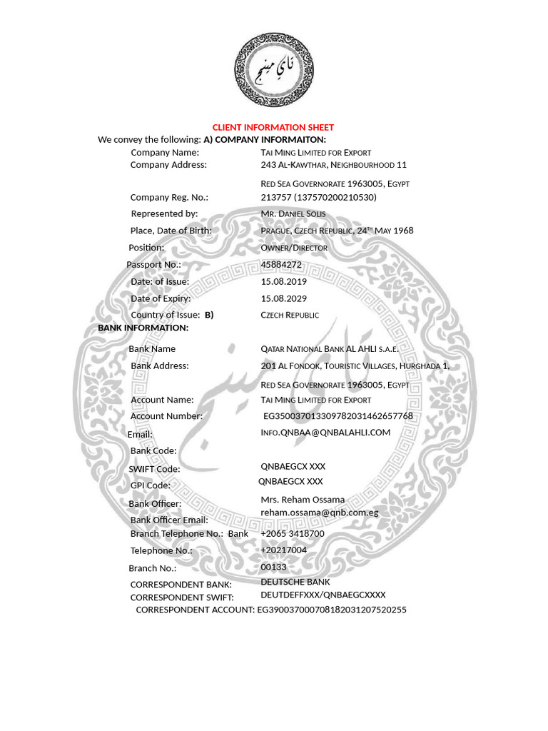 Client Information Sheet for TAI MING LIMITED | PDF