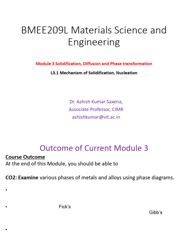 MatSci Module3.1 AshishKumar | PDF | Nucleation | Freezing