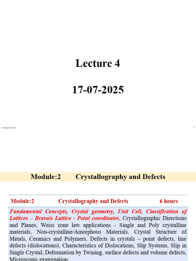 FALLSEM2025-26 VL BMEE209L 00100 TH 2025-08-07 Module-2 MaheshVP | PDF | Crystal Structure ...