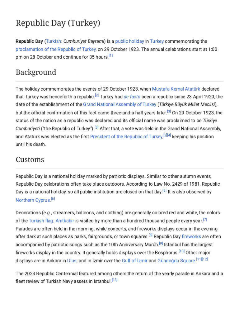 Republic Day (Turkey) - Wikipedia | PDF | Republicanism | National Days