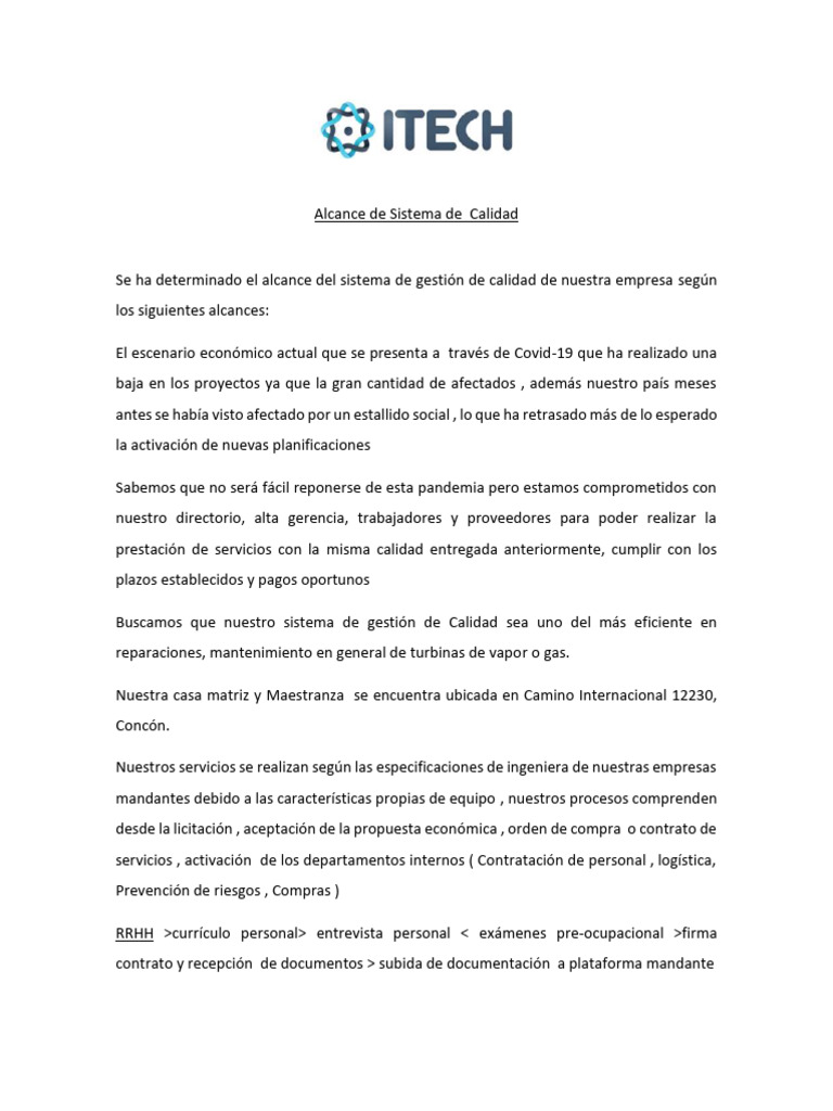 Alcance del Sistema de Calidad Empresarial | PDF | Calidad (comercial ...