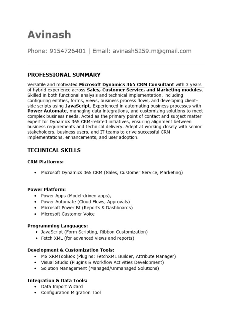 Avinash M MS 365 Resume | PDF | Customer Relationship Management ...