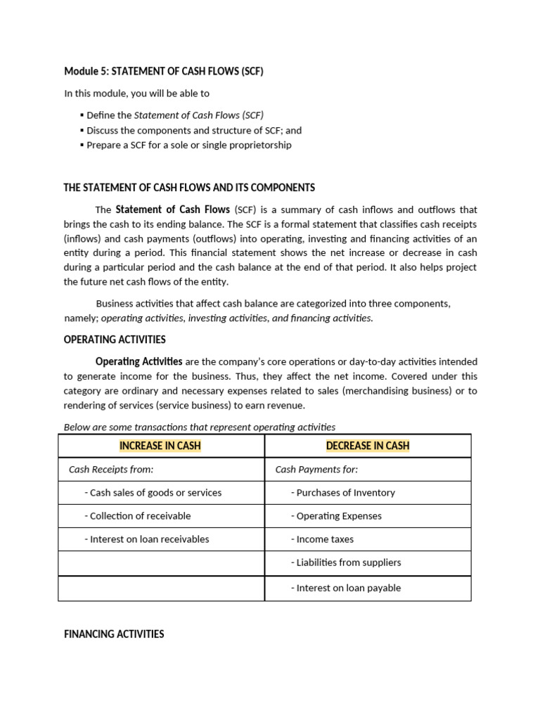 Module 5 - Statement of Cash Flows - FABM2 | PDF | Expense | Investing