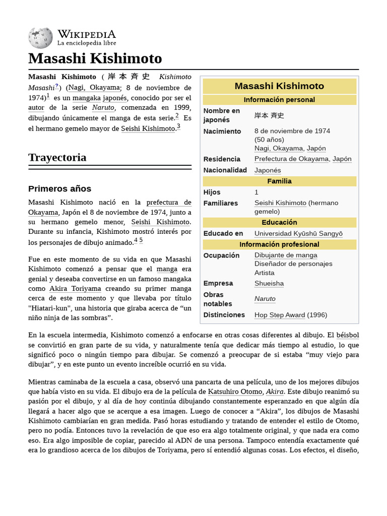 Masashi_Kishimoto resumen wikiano | PDF | Anime y manga | Industria del ...