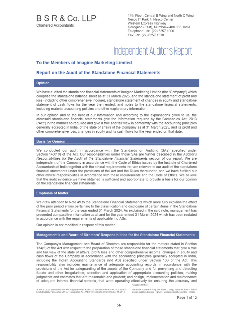 Audit Report for Imagine Marketing Ltd. | PDF | Audit | Going Concern