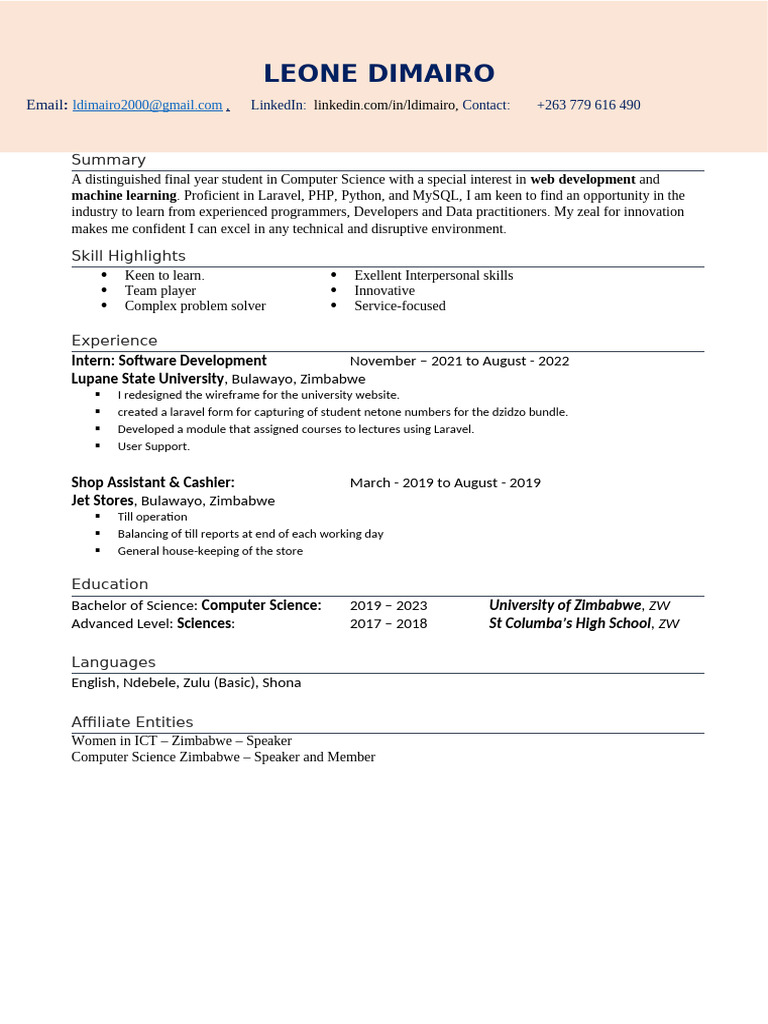 Leone Dimairo Resume - Dimairo Leone | PDF