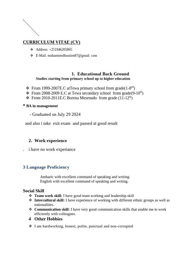 Curriculum Vitae (CV) : - Graduated On July 29 2024 and Also I Take ...