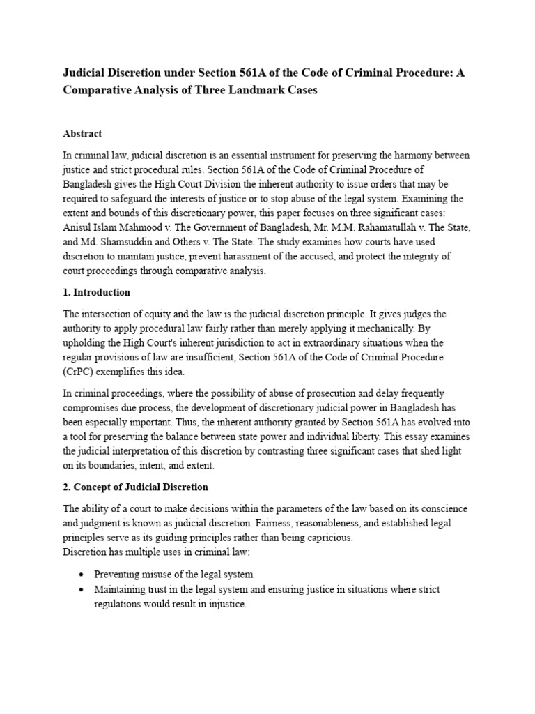 Judicial Discretion Under Section 561A of The Code of Criminal ...