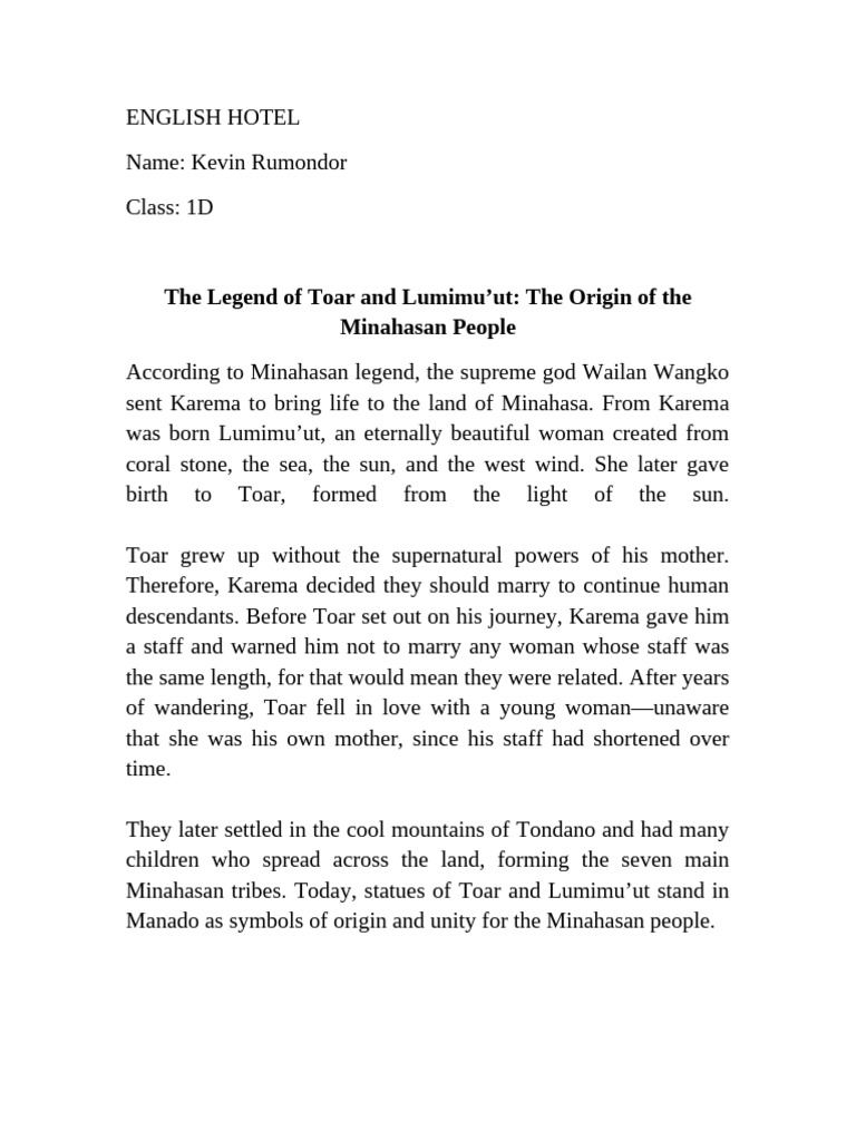 The Legend of Toar and Lumimuut Kevin Rumondor | PDF