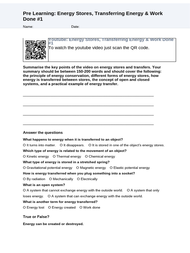 Worksheet Energy | PDF