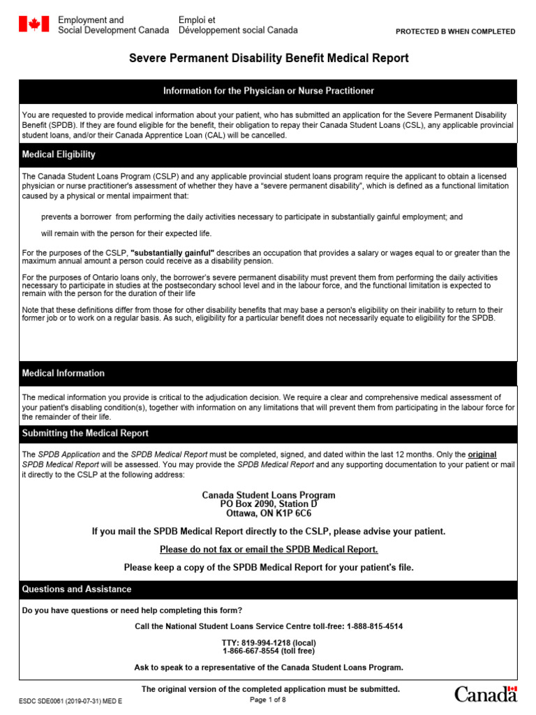 SPDB Medical Report for Physicians | PDF | Physician | Disability