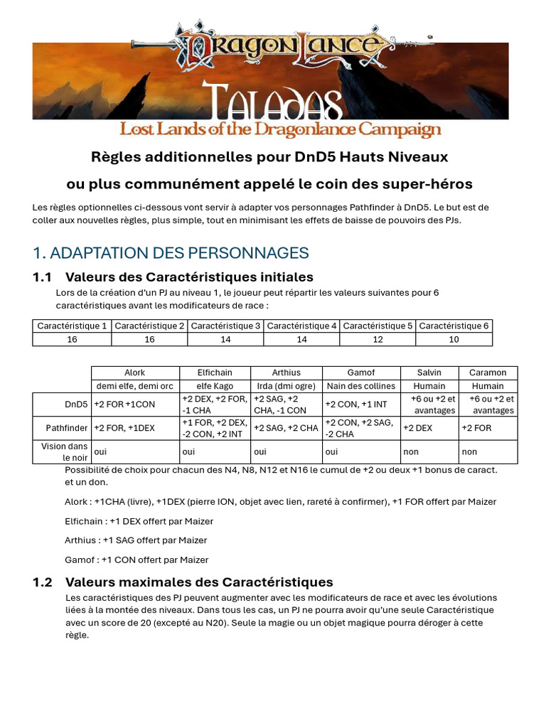 Règles DnD5 pour Personnages Pathfinder | PDF