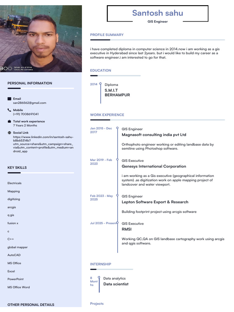 2025 Resume Santosh Sahu | PDF | Geographic Information System | Cartography