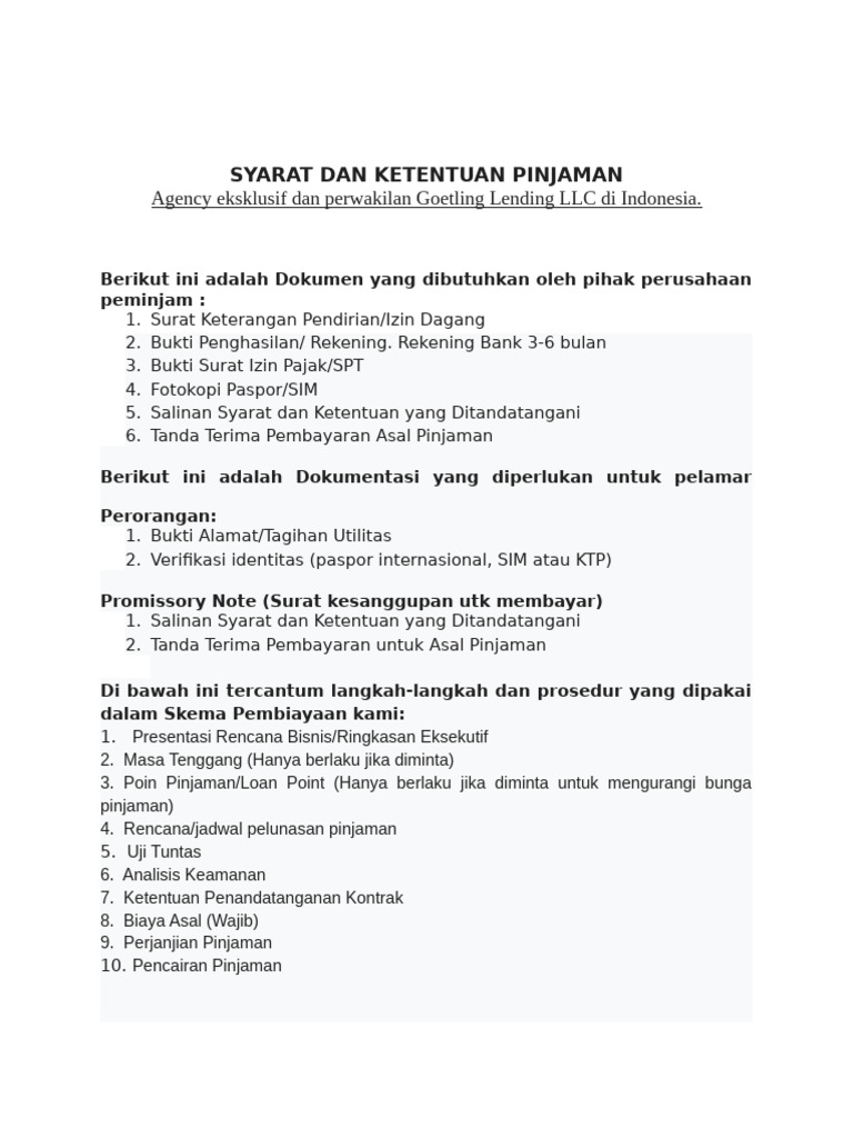 Syarat Pinjaman Goetling Lending LLC | PDF