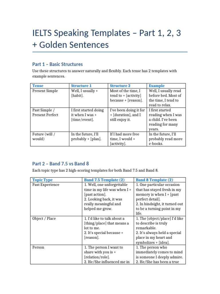 IELTS Speaking Templates & Strategies | PDF | Verb | Reason