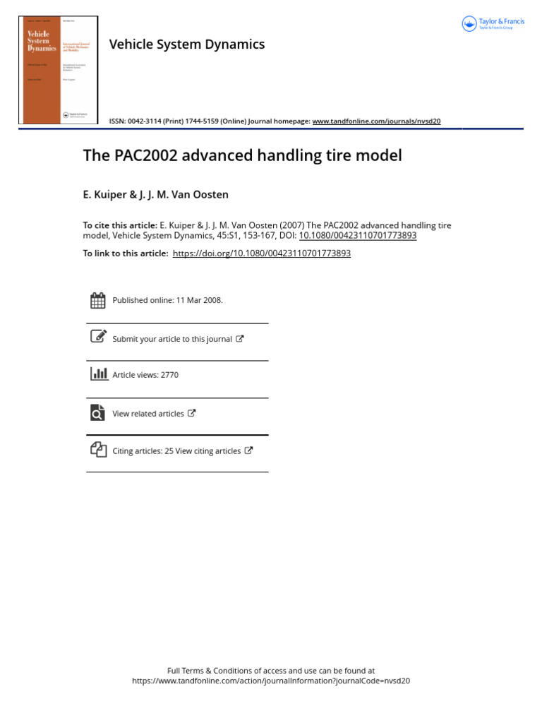 PAC2002 Advanced Tire Model Overview | PDF | Simulation | Tire
