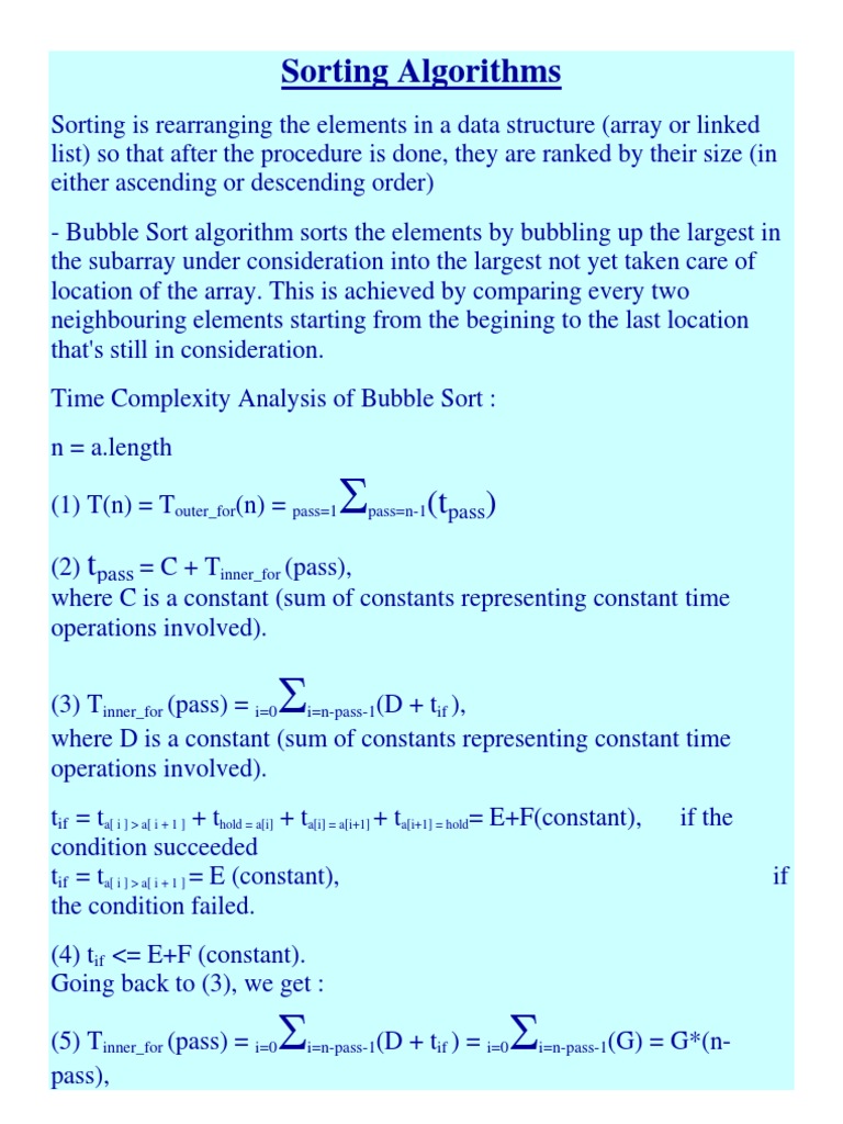 Bubble Sort Algorithm Explained | PDF
