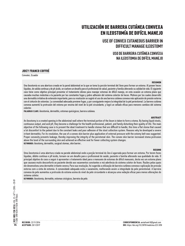 Utilización de Barrera Cutánea Convexa en Ileostomía de Difícil Manejo ...