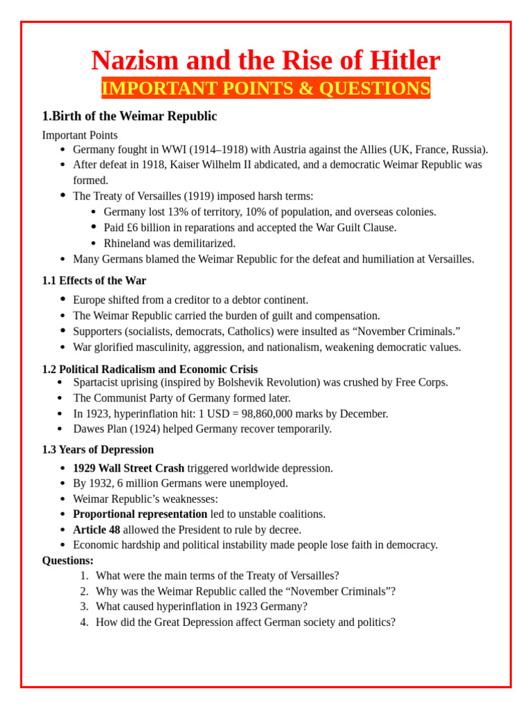 Nazism & Rise of Hitler | PDF | Weimar Republic | Nazi Germany