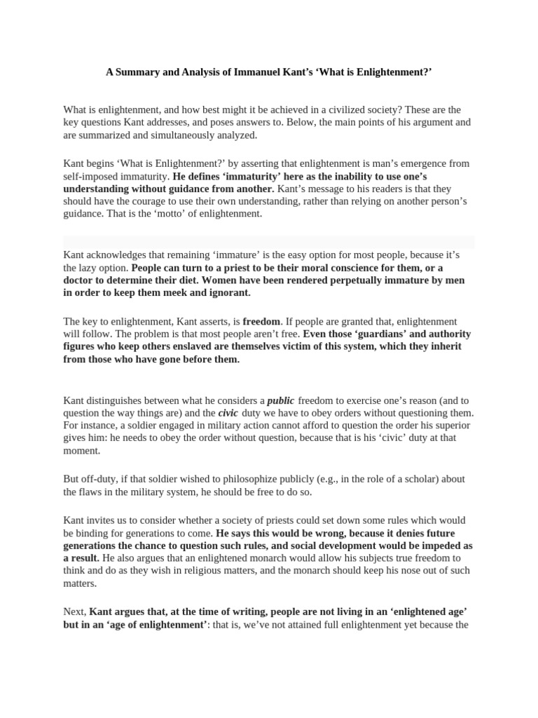 A Summary and Analysis of Immanuel Kant | PDF | Immanuel Kant | Age Of ...