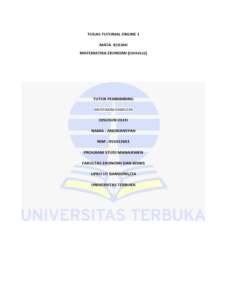 LEMBAR JAWAB TUGAS.1 - Matematika Ekonomi | PDF