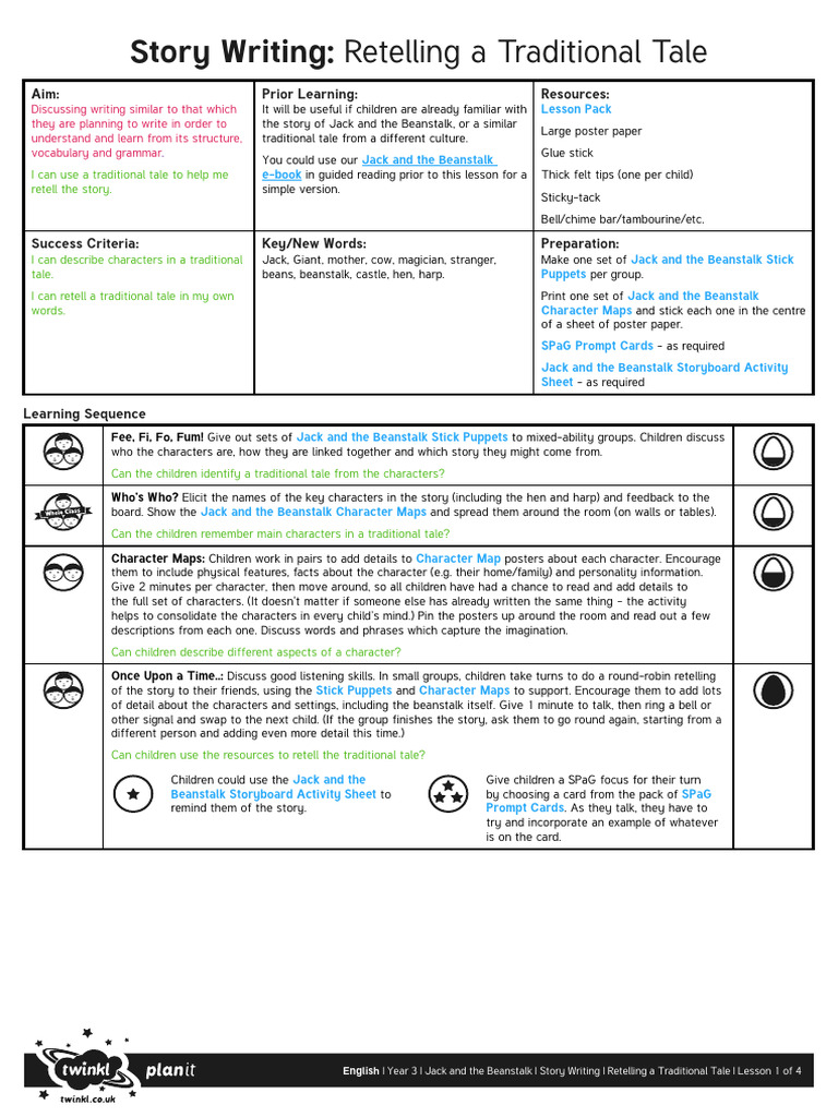 Retelling Jack and the Beanstalk Story | PDF | Jack And The Beanstalk ...