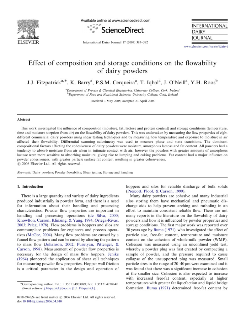 Effect of Composition and Storage Conditions On The Flowability | PDF ...