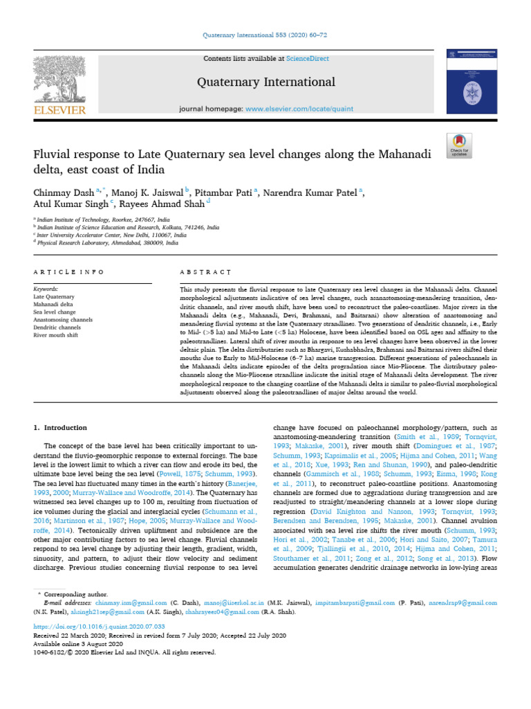 5-Fluvial Response To Late Quaternary Sea Level Changes Along The ...