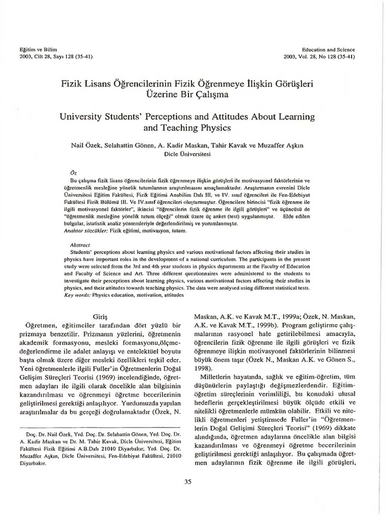 Fizik Lisans Ogrencilerinin Fizik Ogrenm | PDF