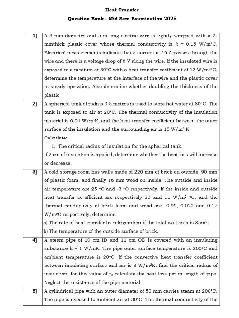 Heat Transfer Question Bank 2025 | PDF | Thermal Insulation | Heat Transfer