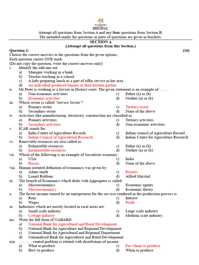 Grade 9 Economics Exam Answer Key | PDF | Economics | Consumption ...