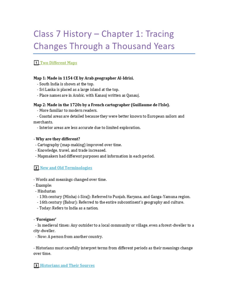 Class 7 History: Changes Over 1000 Years | PDF | Cartography