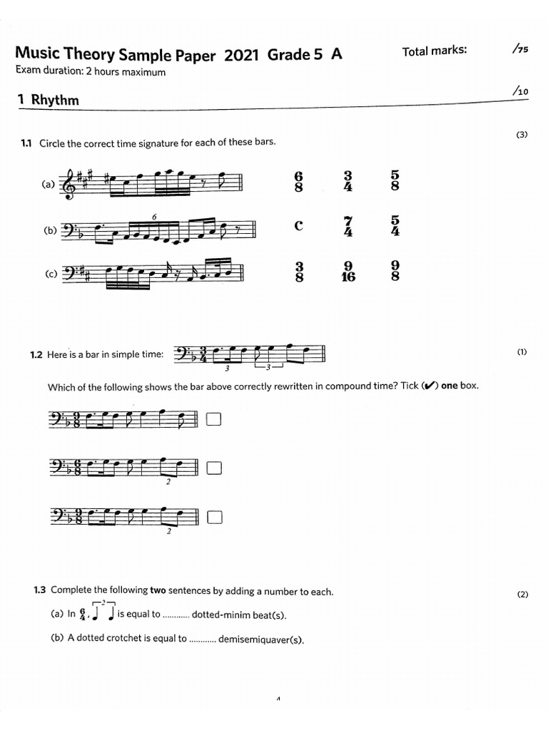Grade 5 Theory Sample Paper 2021 | PDF