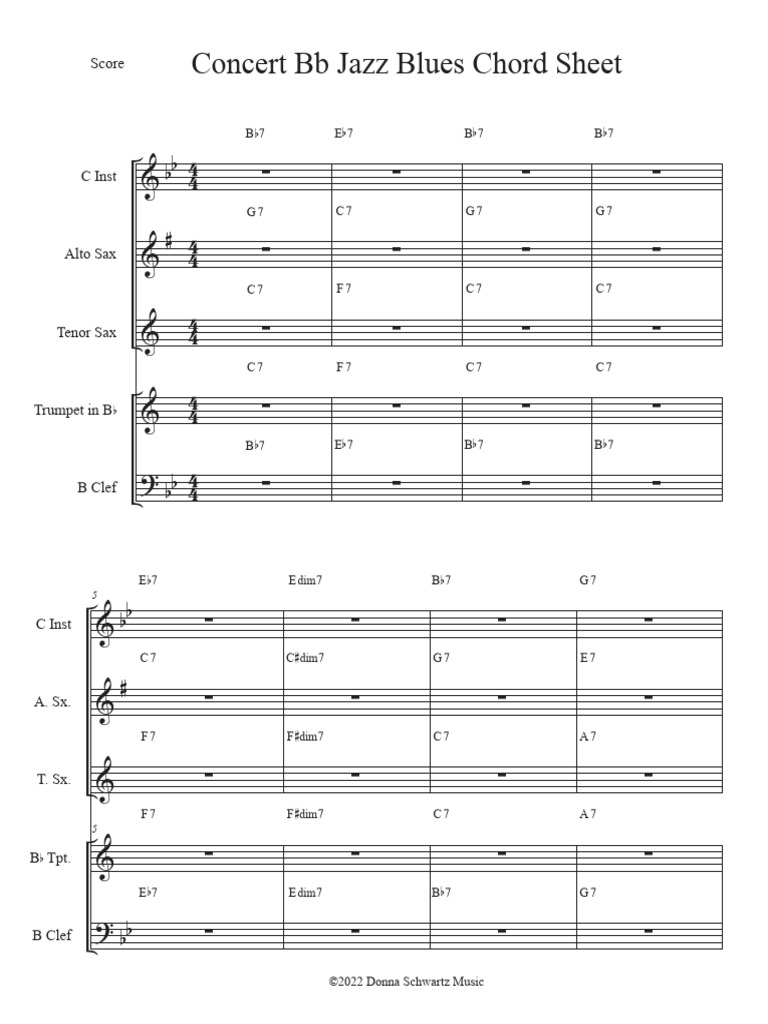 Conc Bb Jazz Blues Chord Sheet for Workshop June 2022 - Score | PDF ...