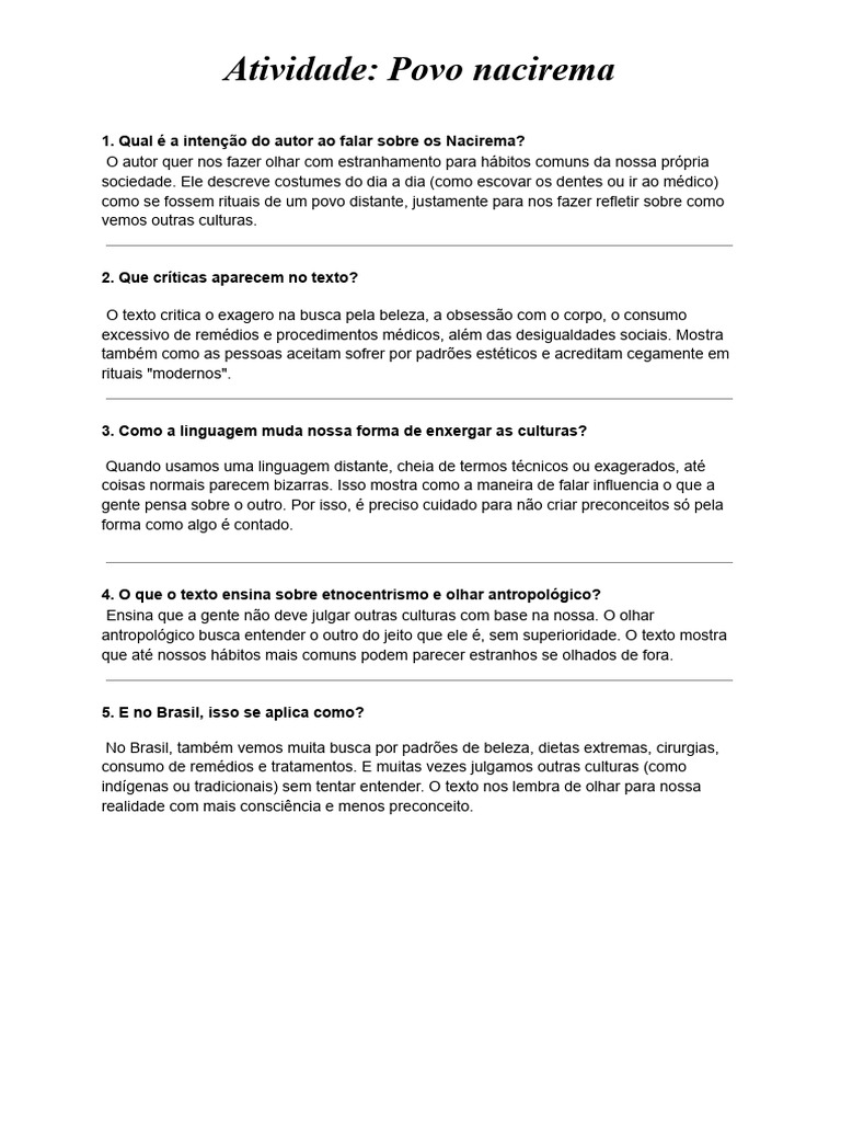 Reflexões sobre os Nacirema e Etnocentrismo | PDF