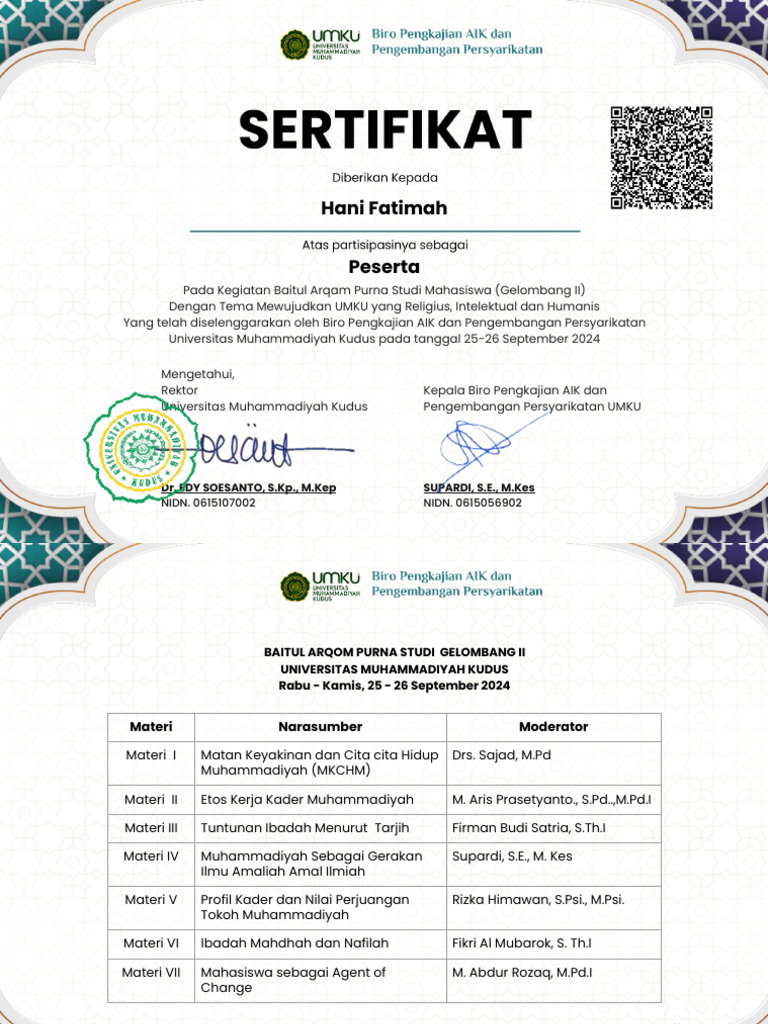 278 Sertifikat BAPS Hani Fatimah | PDF