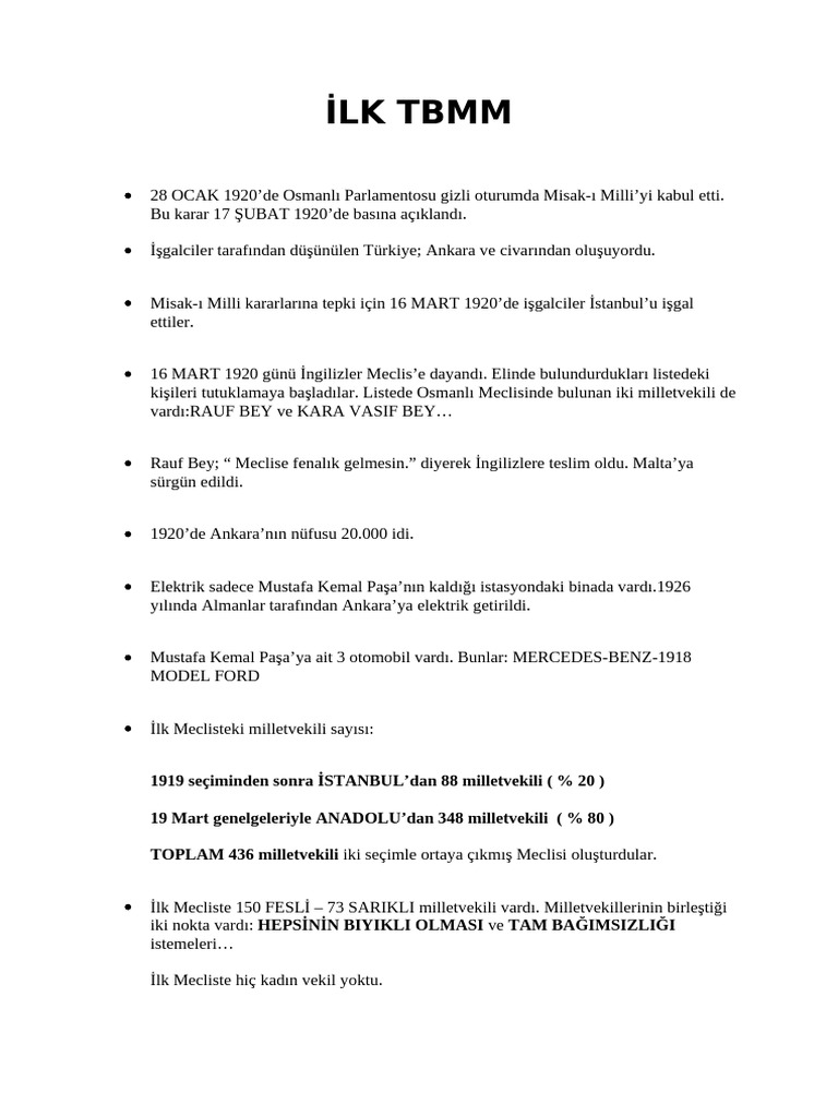 İlk TBMM Ders Notu | PDF