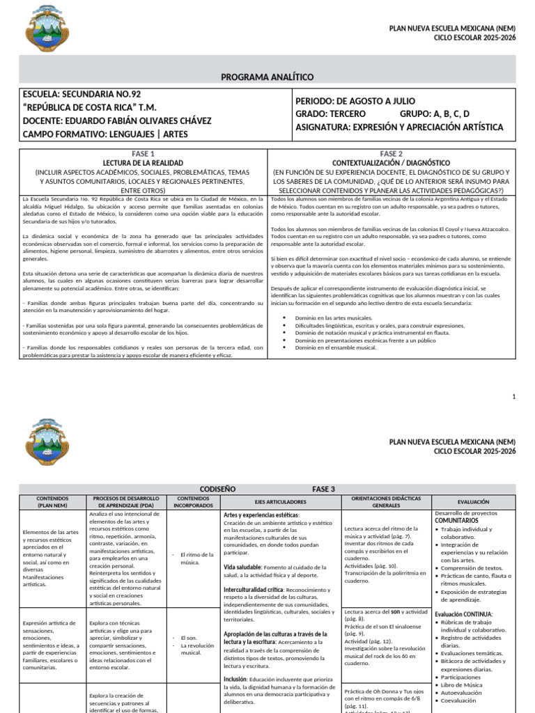 Plan NEM 2025-2026: Expresión Artística | PDF | Ritmo | México