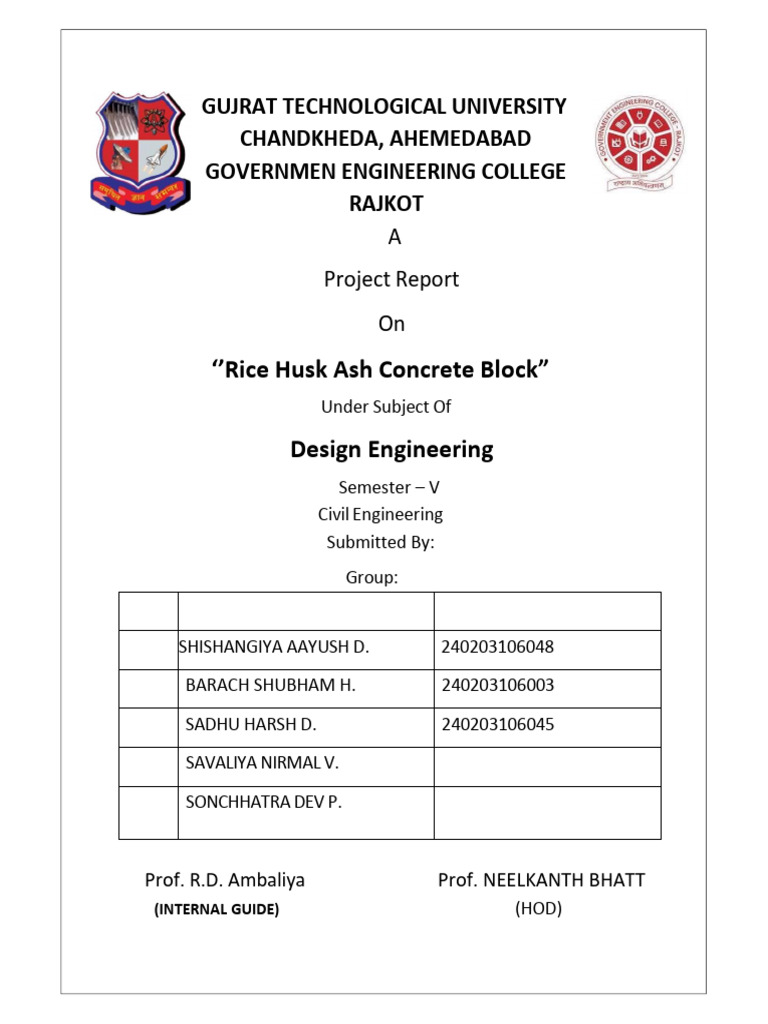 De REPORT Rice Husk Ash Concrete Bloack | PDF | Concrete | Shortage
