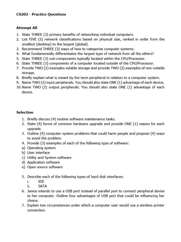 CS 202 Sample Questions 2024 | PDF | Computer Data Storage | Central Processing Unit