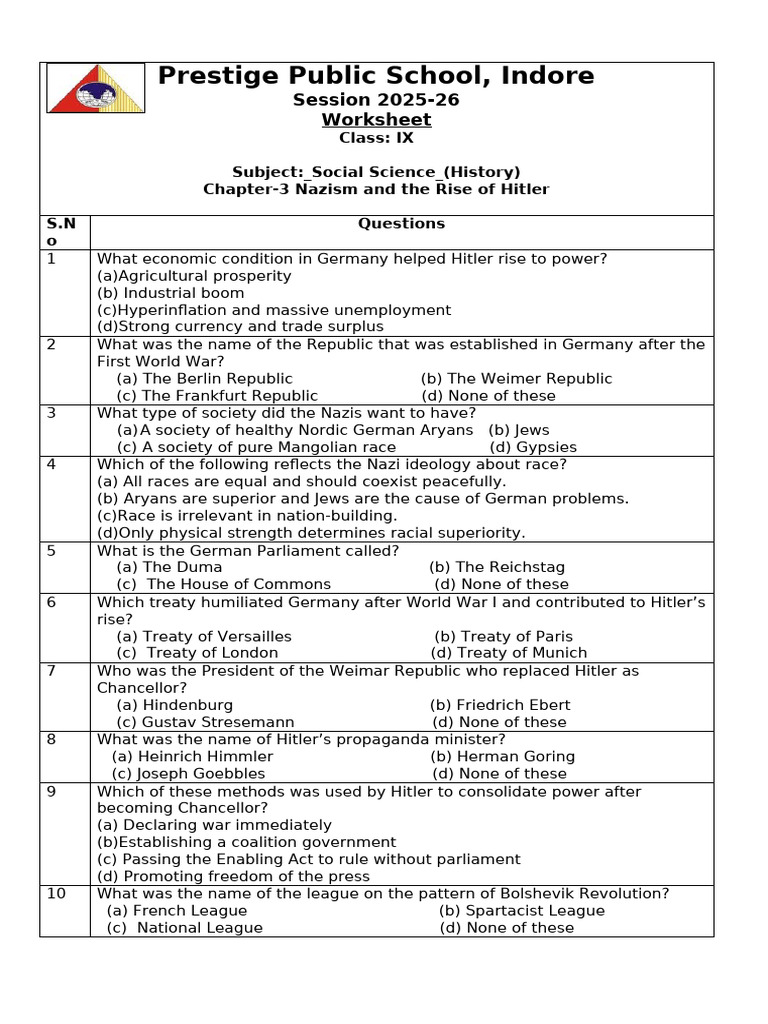 Nazism and Hitler's Rise: Worksheet | PDF | Weimar Republic | Adolf Hitler