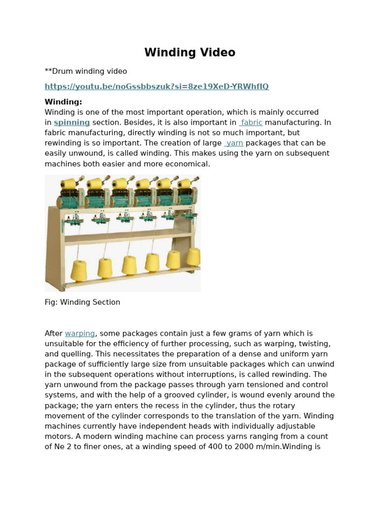 Winding Video | PDF | Yarn | Spindle (Textiles)