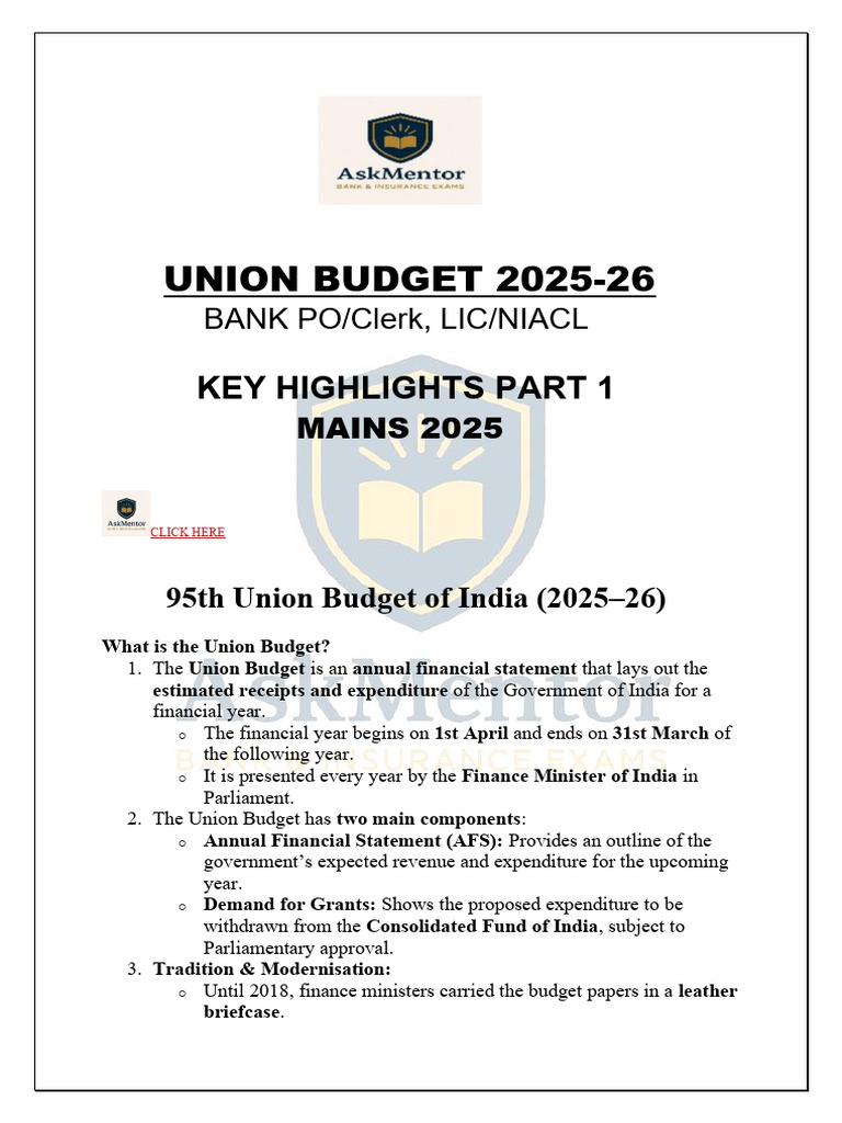 Union Budget 2025-26 Key Highlights | PDF | Economies