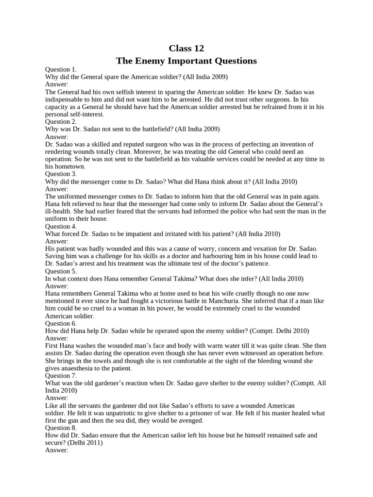 CLASS 12 the Enemy | PDF