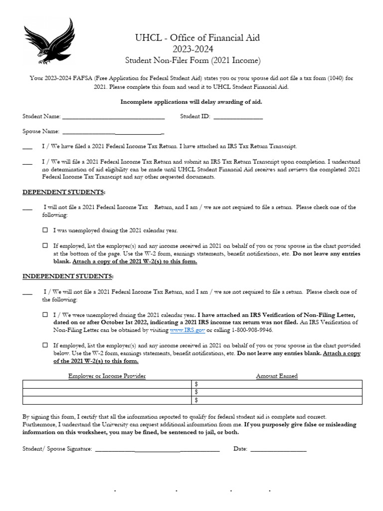 23 24 Student Non Filer Form | PDF | Irs Tax Forms | Economy Of The ...