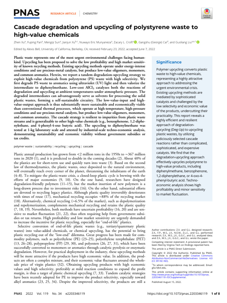 Xu Et Al 2022 Cascade Degradation and Upcycling of Polystyrene Waste To ...