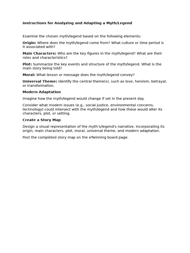 Instructions for Analyzing and Adapting a Myth | PDF