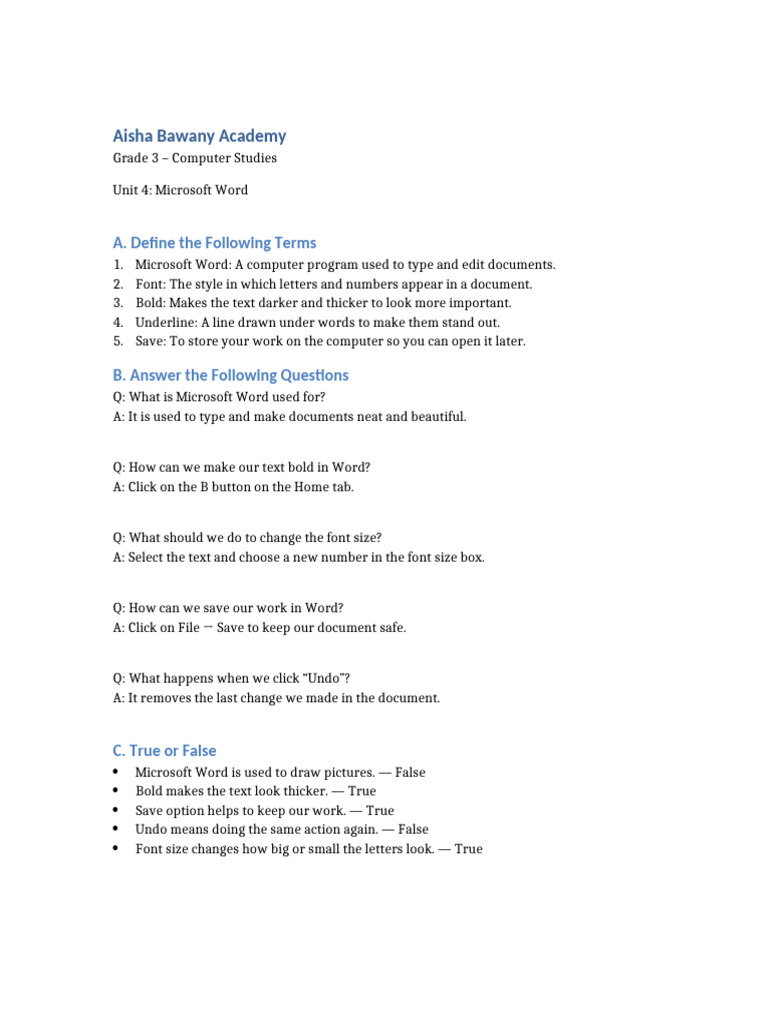Grade 3 Microsoft Word Basics Guide | PDF