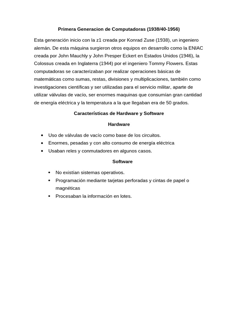Primera Generacion de Computadoras | PDF | Hardware de la computadora ...